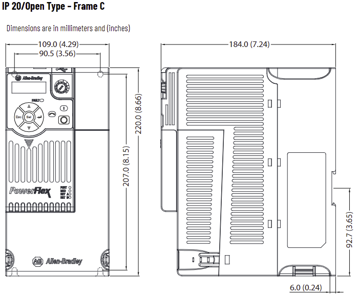 What are the dimensions of a PowerFlex 520 Series Drive?