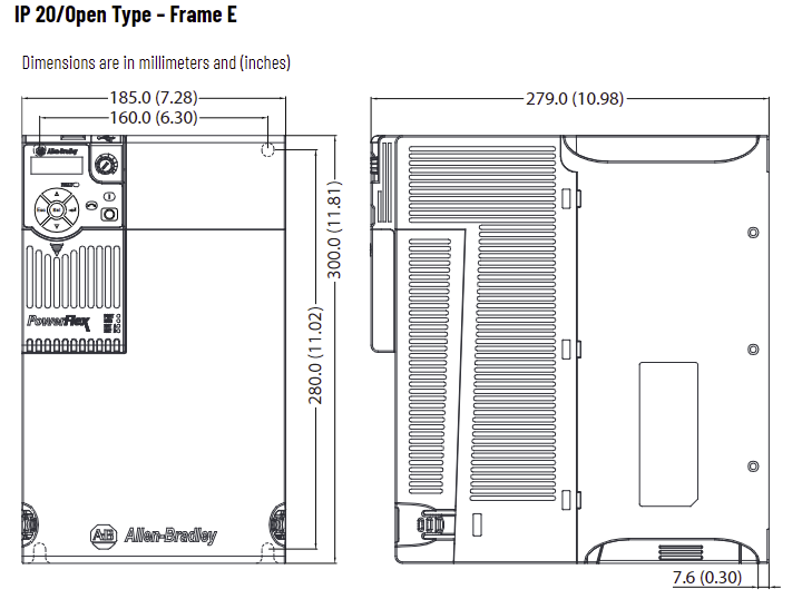 What are the dimensions of a PowerFlex 520 Series Drive?
