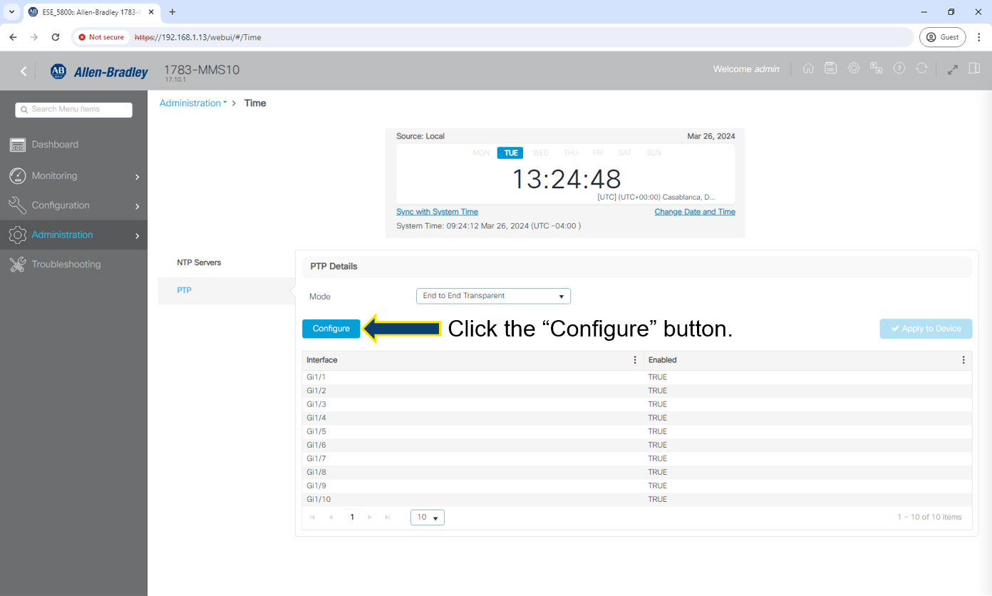 Stratix 5800 - Configuration of End to End Transparent per port.