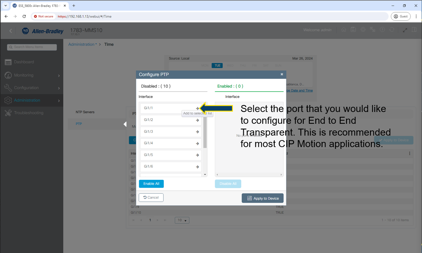 Stratix 5800 - Configuration of End to End Transparent per port.