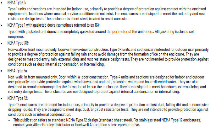 What are the NEMA Enclosure Types offered in a MCC?